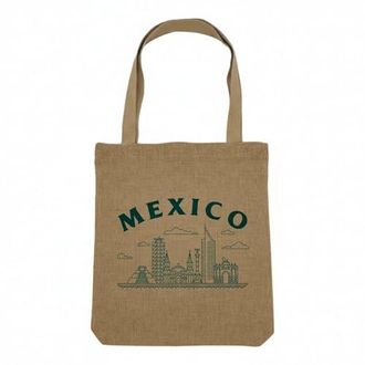 Fabulous Sac Shopping Tote Bag Aspect Lin - Mexico Minimalist Mexique Voyage Architecture - Sac de Courses Toile Epaisse 360g Beige Naturel Cabas Port&eacute; Epaule 