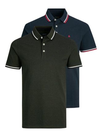 Jack & Jones Poloshirt JJEPAULOS im Doppelpack mit Logostickerei und Komfort (Packung, 2-tlg., 2er-Pack) unifarben mit Farbeinsatz, modisch, schmal, Baumwolle, Pol