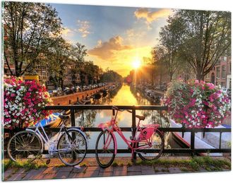 Arttor Wandbilder Dekoration Wohnzimmer Bikes Kanal Amsterdam Architektur Bilder auf Glas 120x80cm Glasbild Schlafzimmer Küche Deko Wand Kunstdruck Art Groß 