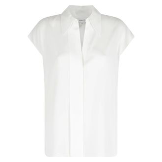 Vince Femme, Blouses et Chemises, Blanc, Taille: 38 FR Chemisier &agrave; Manches Courtes et Patte de Boutonnage Cach&eacute;e