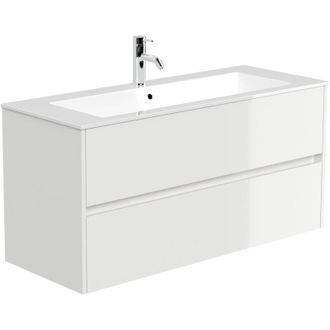 Magnolia Home Badm&ouml;bel Taifun und Waschtisch 120 cm 2 Greif SoftClose Ausz&uuml;ge wei&szlig; Hgl