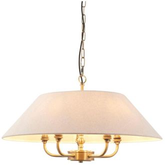 Endon Lighting Lille Plafonnier suspendu multi-bras, plaque en laiton antique et imitation lin naturel, 5 x B22