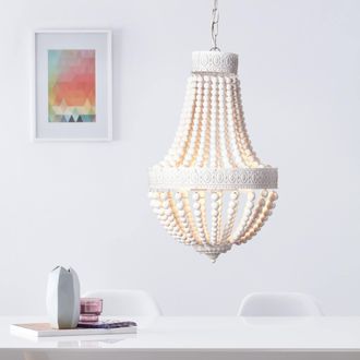 Lightbox 3 flammiger Kronleuchter - k&uuml;rzbare Pendellampe geeignet f&uuml;r Esstische - Metall/Holz aus Monterey-Kiefer in Wei&szlig; - 40cm Durchmesser