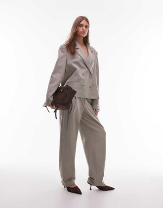 Asos Pantalon ajusté coupe fuselée à chevrons avec ceinture - Marron-Brown