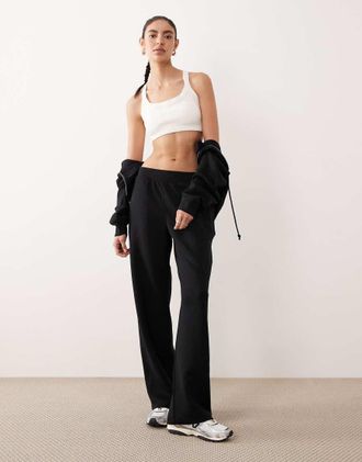 Abercrombie & Fitch YPB - Fleece-Jogginghose in Schwarz mit hohem Bund und geradem Bein, Kombiteil