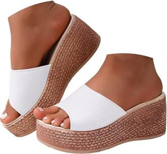 Generic Sandales compens&eacute;es pour femme - Chaussures de printemps souples - Pantoufles orthop&eacute;diques en li&egrave;ge pour femme - Sandales d&eacute;t&eacute; confortables &agrave; bout ou