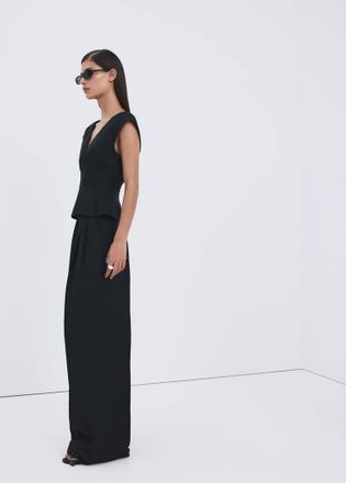 Mango Pantalon droit lin &agrave; pinces bleu marine - Femme - 34 - MANGO