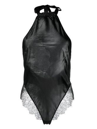 Maison Close body en soie bordé de dentelle - Noir