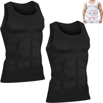 Generic 2PC Gilets Hommes T-Shirt ventre contr&ocirc;le T-Shirt Compression maillot de corps Shapewear body sous-v&ecirc;tements amincissants haut