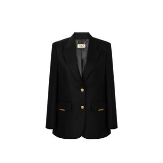 Elisabetta Franchi Femme, Vestes, Noir, Taille: 40 FR Veste en Laine Vierge avec Plaques Bijoux