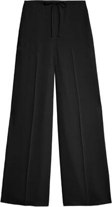 Marks and Spencer Pantalon Coupe Large en crêpe à Taille élastique Noir Femmes UK 10 (EU 38)