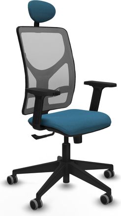 Piqueras y Crespo B&uuml;rostuhl mit 2D-Armlehnen und festem Kopfteil, ausgestattet mit 3 Positionen und Schneideschaum, mit Rollen von 65 mm, Parkett, Grau/Petrolgr&uuml;n