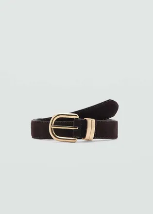 Mango Ceinture cuir su&egrave;de chocolat - Femme - XL - MANGO
