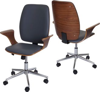 Mendler B&uuml;rostuhl HWC-C54, Chefsessel Drehstuhl, Bugholz Kunstleder - Walnuss-Optik, Bezug grau