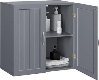 Yaheetech Armoire Murale Salle de Bains en Bois Meuble de Rangement Suspendu avec 2 Portes et Tablettes R&eacute;glables pour Cuisine Toilette 60 x 30 x 60 cm Gris Fon