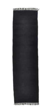 THEKO | Dhurry Teppich aus 100% Baumwolle Flachgewebe Teppich Happy Cotton | handgewebt | Farbe: Schwarz | 70x250 cm