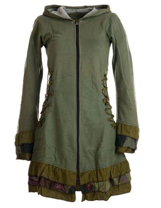 vishes Langjacke Elfenmantel mit Zipfelkapuze, R&uuml;schen zum Schn&uuml;ren Boho, Hippie, Elfen, Goa Style