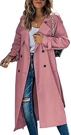 Minetom Trench Long pour Femme Trench Léger à Double Boutonnage Lady Coupe-Vent Printemps Automne Manteau B Rose L
