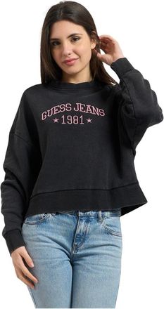 Guess Femme, Sweatshirts et sweats &agrave; capuche, Noir, Taille: 36 FR SweaT-shirt Logo Brod&eacute;