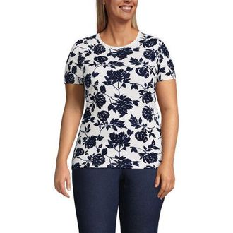 Lands End Feinripp-Shirt mit Rundhalsausschnitt und kurzen &Auml;rmeln, Damen, Gr&ouml;&szlig;e:52-54 plus, Wei&szlig;, Baumwolle/Elasthan, by Lands End