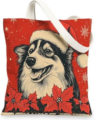 Generic Sac fourre-tout en toile r&eacute;utilisable pour le shopping Motif chien Shetland Sheepdog 33 x 38 cm