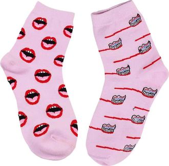 Amosfun Winter Herbst Hohe Socken In Rohr Socke Baumwolle Zähne und Zahnbürste Frauen Männer Socken Rosa Partydekoration