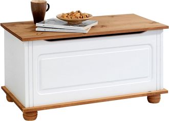 IDIMEX Sitztruhe Truhenbank Bristol, Sitzbank Bank Holzbank Truhe im Landhausstil mit Klemmschutz, Kiefer massiv, weiß/braun lackiert