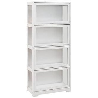 HOMCOM Vitrine pour Collection Buffet Salon Meuble de Rangement &agrave; 4 Niveaux avec Portes &agrave; abattant, pour Salon Bureau Chambre, 59 x 30 x 139 cm, Blanc