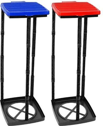 Com-Four 2x Support pour sac &agrave; ordures avec couvercle bleu et rouge - poubelle pouvant &ecirc;tre install&eacute;e dans 3 hauteurs diff&eacute;rentes (Couverture - bleu + rouge)