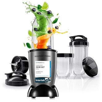Gourmetmaxx Mr. Magic Power Pro Mixer 400 Watt | Smoothie Maker mit to go Deckel | Standmixer mit Mixbecher & Frischhaltedeckel zum Aufbewahren | Blender mit Zube