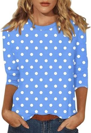 Generic Ventes Flash HUIFUAO Tee Shirt Femme Manche 3/4 Coton Grande Taille Rayé Haut été Chemise et Blouses Chic et élégant Tops Basique Tunique (A08-Sky Blu