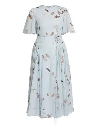 Erdem robe mi-longue &agrave; d&eacute;tails imprim&eacute;s - Bleu