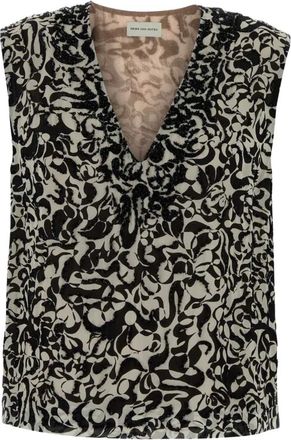 Dries Van Noten Femme, Blouses et Chemises, Multicolore, Taille: 38 FR Top College imprim&eacute; en cr&ecirc;pe