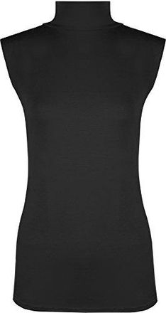 WearAll Haut uni sans manches à col roulé pour femme - Tailles 44-50, Noir, 36-38