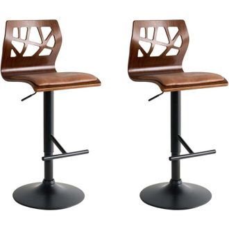 Beliani Lot de 2 Chaises de Bar en Cuir PU Marron Pivotantes R&eacute;glables Bois Fonc&eacute; et Pieds Noirs Petersburg