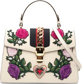 Gucci sac à main Sylvie médium à fleurs brodées (2016-2025) - Blanc