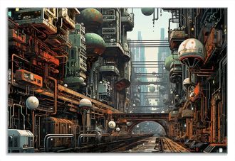 Wallario Frühstücksbrettchen aus Glas, Glasunterlage, Glasbrettchen Industriestadt in der Zukunft, Größe 20 x 30 cm, Sicherheitsglas