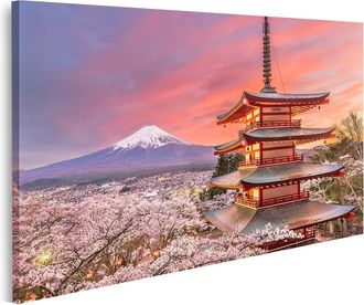Islandburner Bild auf Leinwand Fujiyoshida Japan Blick Mt Fuji Pagode Frühling Saison Kirschblüten Dämmerung Bilder Wandbilder Poster