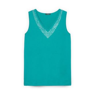 Fiorella Rubino Baumwoll-Top mit Strass - - Tops - Damen - Gr&uuml;n - S