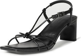 Amazon Essentials Damen Riemensandalen mit Blockabsatz, Schwarzes Kunstleder, 37.5 EU