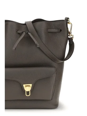 Coccinelle Womens Bucket Bag Beat Generation Taupe Calf Leather Shoulder