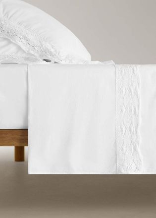 Mango Drap plat coton garment-dyed dentelle large Lit 90 cm blanc - Home - Lit 90 cm - MANGO HOME