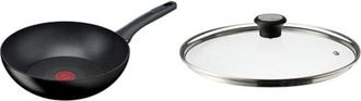 T-fal G28819 Hard Titanium On Wokpfanne 28 cm | Aluminium & Glasdeckel 28 cm, Edelstahlfassung, Spülmaschinenfest, Dampfventil, Thermokunststoffgriff, 28097