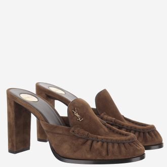 Saint Laurent Womens Heeled Loafers Suede Dark Havana