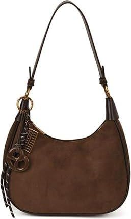 Generic Garhomtur Sac à bandoulière en daim synthétique pour femme, sac à bandoulière avec pendentif, sac à main vintage en forme de croissant pour voyage, sh