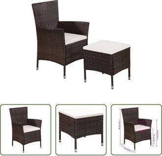 vidaXL vidaXL Poly Rattan - Gartenstuhl und Hocker mit Polstern Poly Rattan Braun
