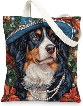 Generic Sac fourre-tout vintage de No&euml;l en toile pour faire du shopping, 33 x 38,1 cm, sac d&eacute;picerie r&eacute;utilisable pour femme, peinture esth&eacute;tique pour animaux