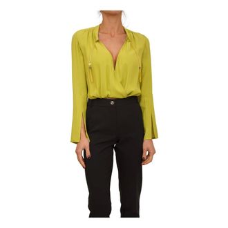 Elisabetta Franchi Femme, Blouses et Chemises, Vert, Taille: 38 FR Georgette Body with Jewel Details