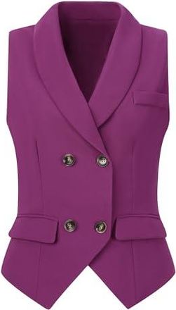 Allegra K Gilet &eacute;l&eacute;gant pour femme &agrave; double boutonnage ch&acirc;le revers gilet de costume sans manches Violet fonc&eacute; M