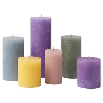 Bolsius Rustik Lot de 6 bougies piliers - Cadeau - Memphis - Bougies décoratives pour la maison - Longueur de combustion - Non parfumées - Cire végétale natur